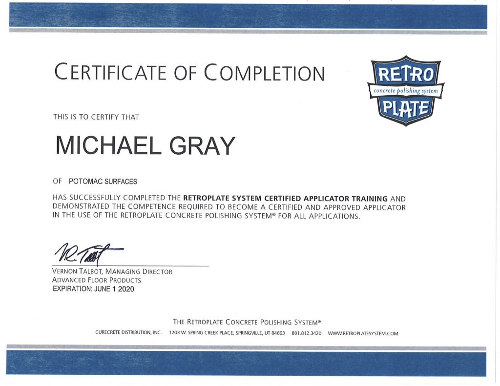 CERTIFICATES POTOMAC SURFACES 2 - Potomac Surfaces